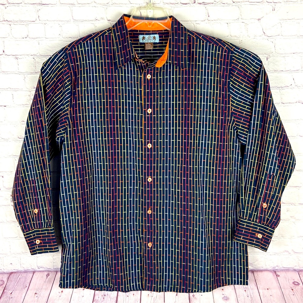 Pj Mark Men's Geometric Print Blue Button Down Long S… - Gem